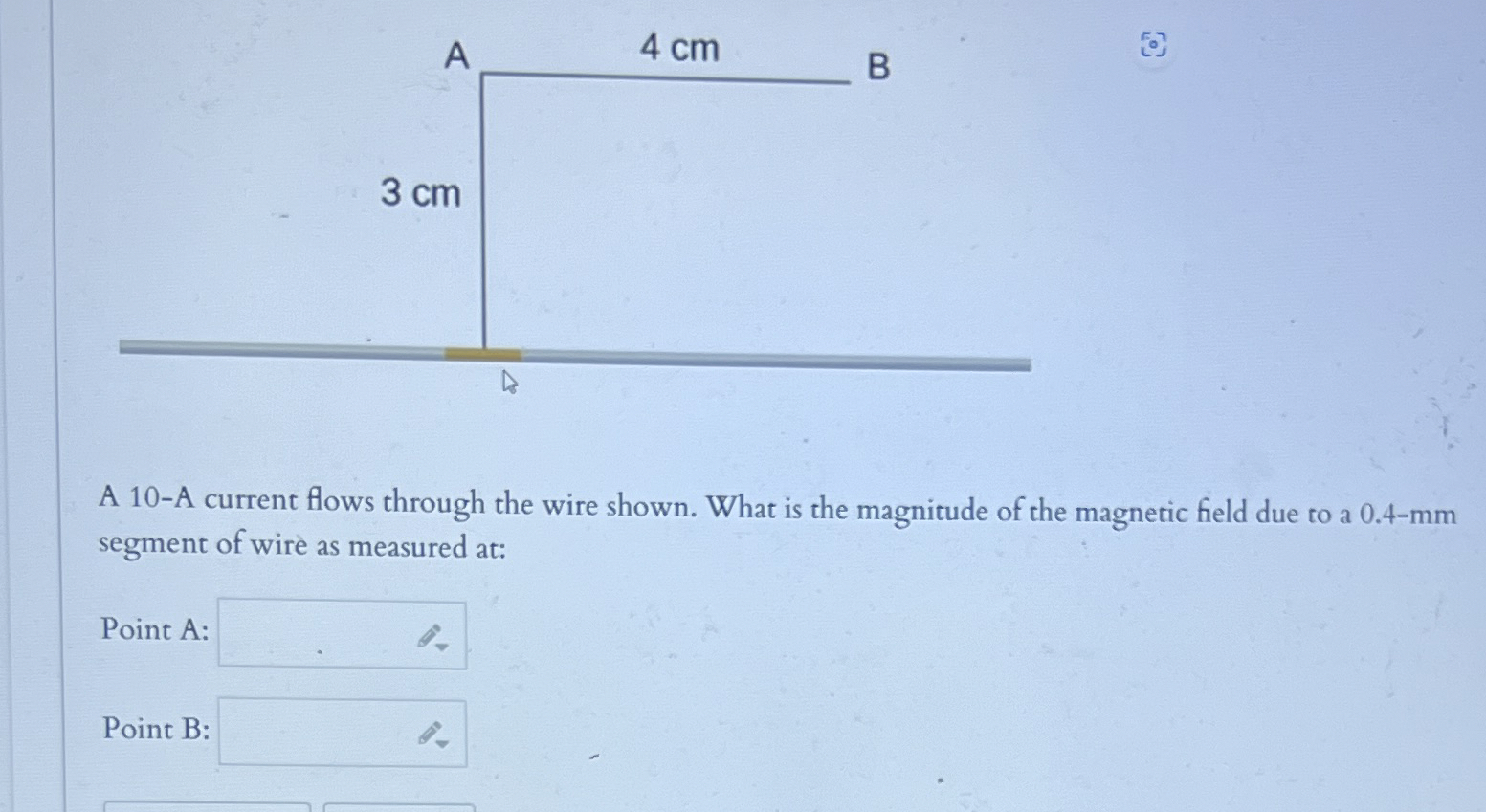 Solved A 10- ﻿A current flows through the wire shown. What | Chegg.com