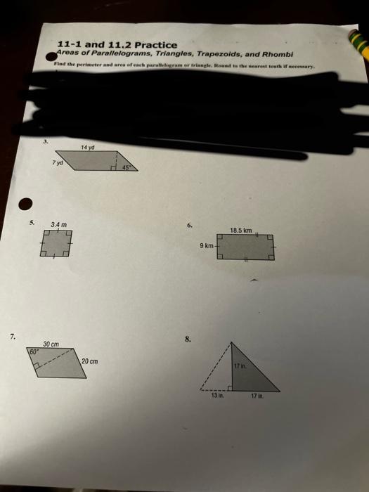 Solved 11-1 and 11.2 Practice Areas of Parallelograms, | Chegg.com