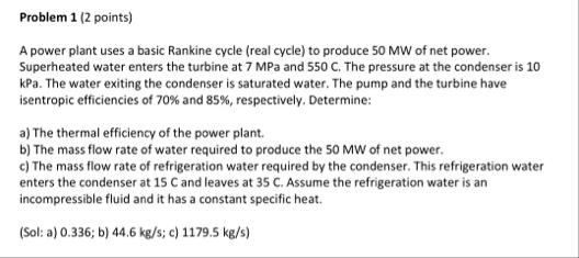 Solved Problem 1 (2 ﻿points)A power plant uses a basic | Chegg.com