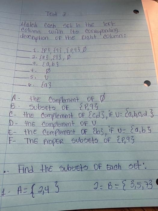 Solved Match each set in the left column with its | Chegg.com