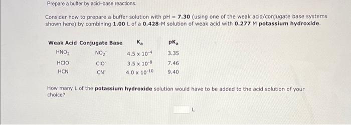 Solved Calculate pH of a weak acid/conjugate base buffer | Chegg.com
