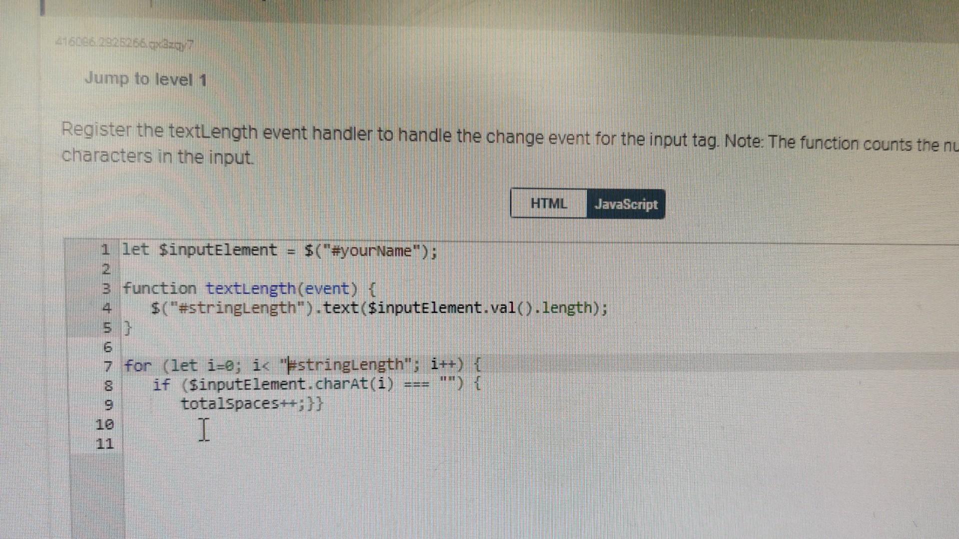 Solved Register the textLength event handler to handle the | Chegg.com