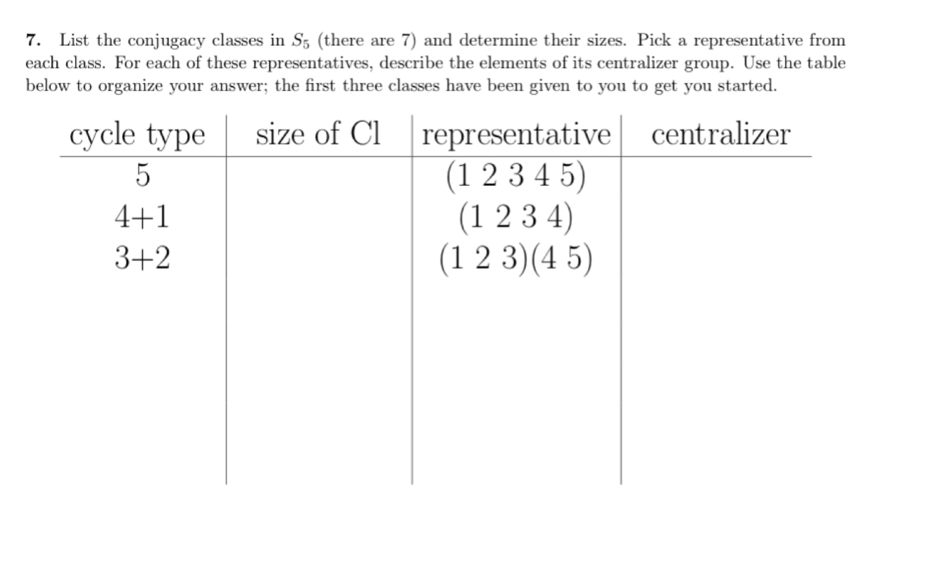 Solved please give me a table.List the conjugacy classes in | Chegg.com