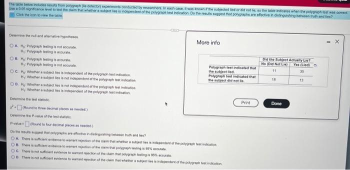 Solved The table below includes results from polygraph (lie | Chegg.com