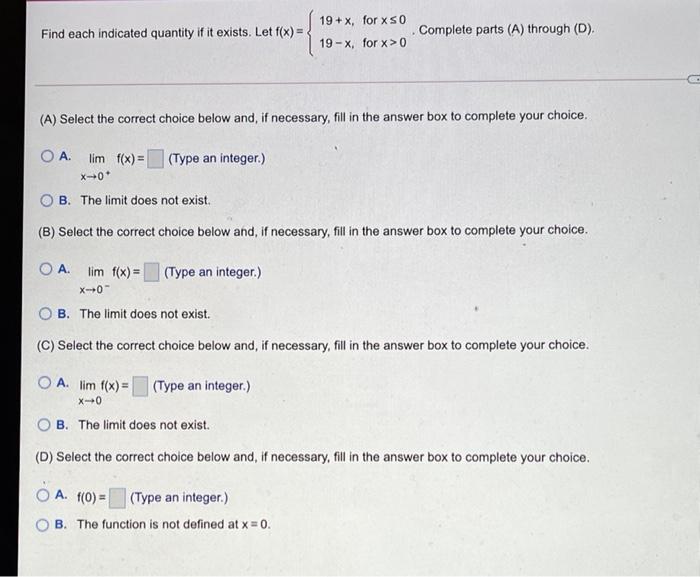Solved Find each indicated quantity if it exists. Let f(x) = | Chegg.com