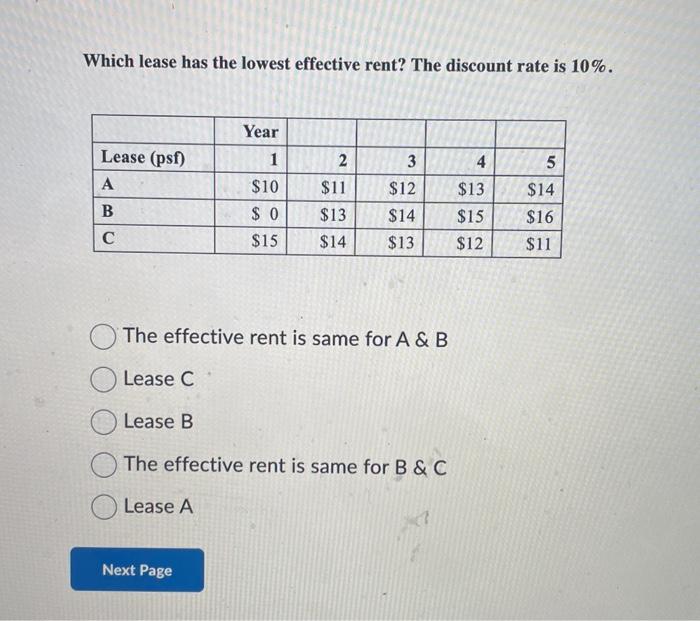 Solved Which lease has the lowest effective rent? The | Chegg.com