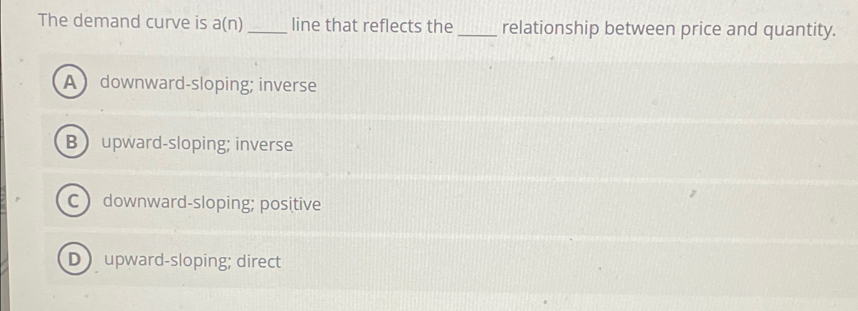 Solved The demand curve is a(n) ﻿line that reflects the | Chegg.com