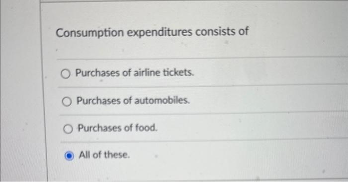 Solved Consumption expenditures consists of Purchases of | Chegg.com