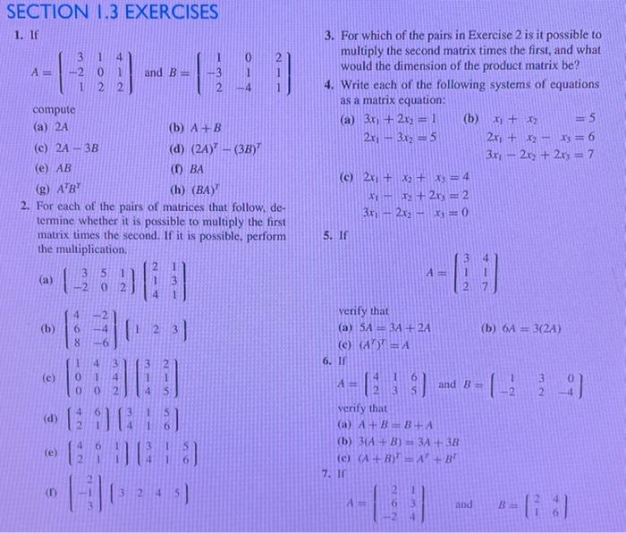 SECTION 1.3 EXERCISES 1. If 4 A= 3 2 1 1 0 2 and B = | Chegg.com