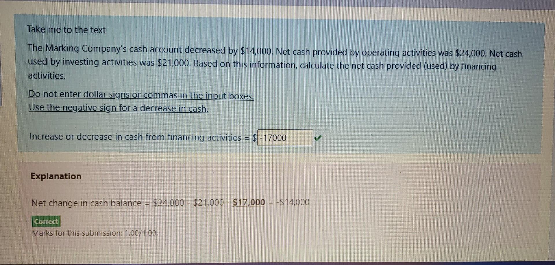 Solved The Marking Company's cash account decreased by | Chegg.com