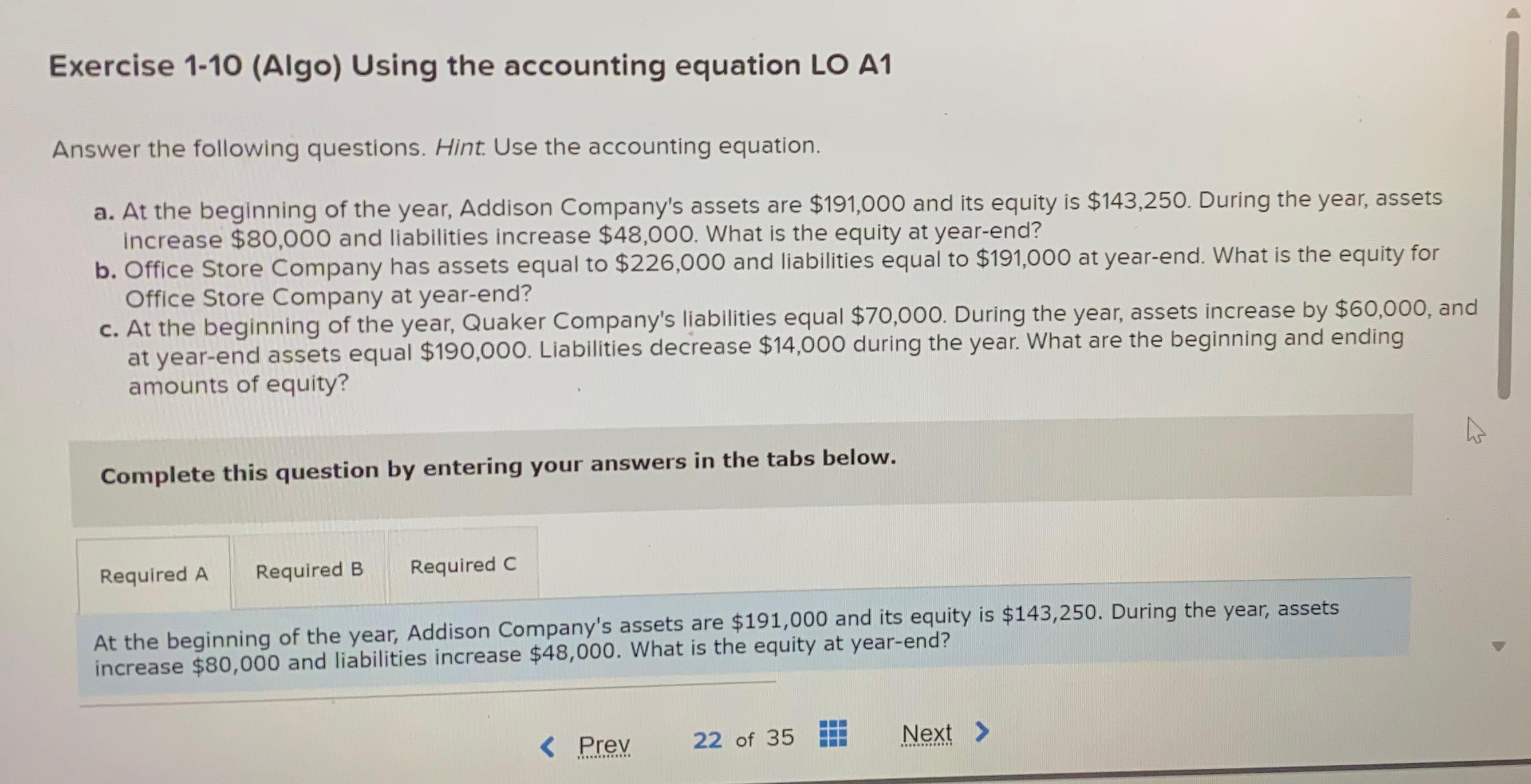 Solved Exercise 1-10 (Algo) ﻿Using the accounting equation | Chegg.com