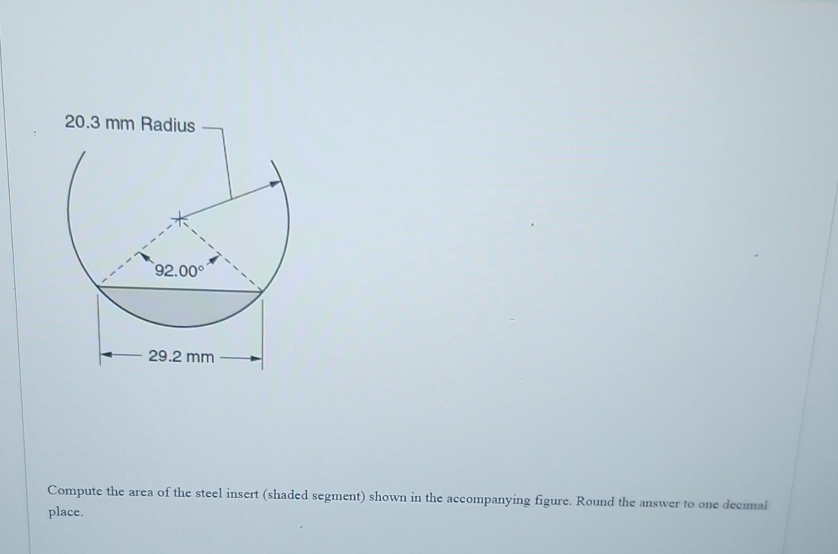 Solved Compute the area of the steel insert (shaded segment) | Chegg.com