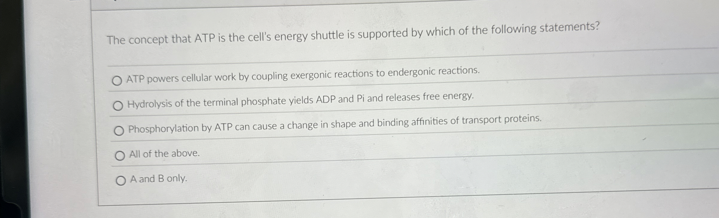 Solved The concept that ATP is the cell's energy shuttle is | Chegg.com