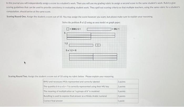 Solved In this journal you will independently assign a score | Chegg.com