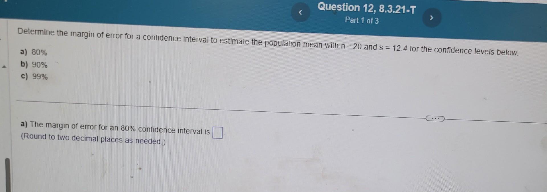 Solved Question 12, 8.3.21-TPart 1 ﻿of 3Determine the margin | Chegg.com