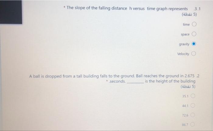 Solved * The slope of the falling distance h versus time | Chegg.com