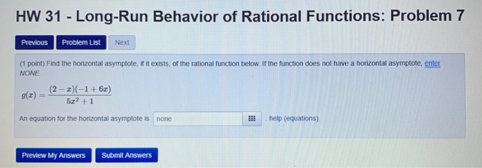 Solved HW 31 - Long-Run Behavior of Rational Functions: | Chegg.com