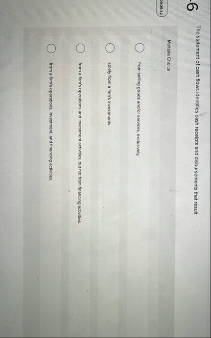 Solved 6The statement of cash flows identifies cash receipts | Chegg.com