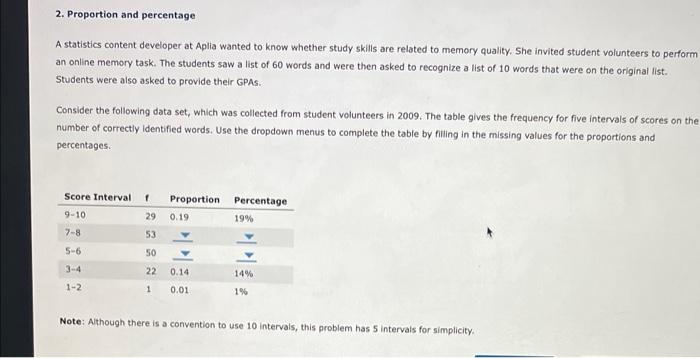 Solved 2. Proportion and percentage A statistics content | Chegg.com