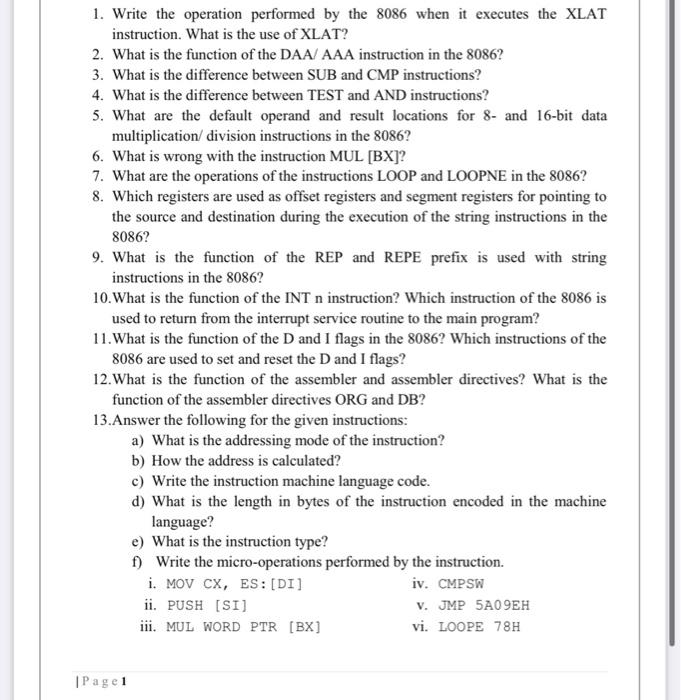 Solved 1. Write the operation performed by the 8086 when it | Chegg.com