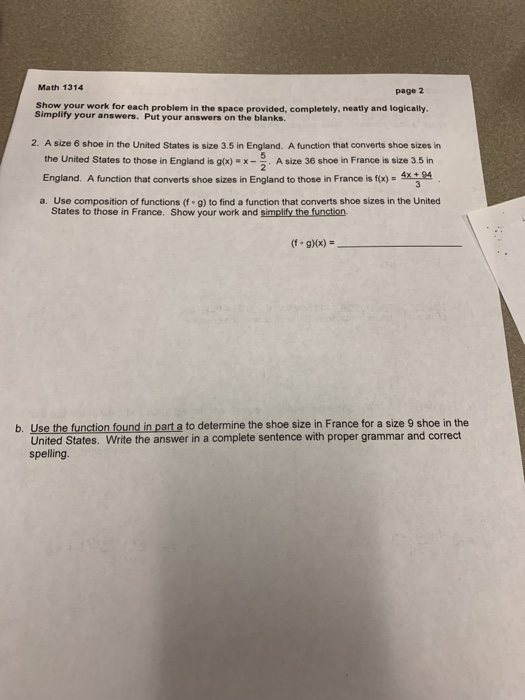Solved Math 1314 Name Lab: Operations and Compositions of | Chegg.com