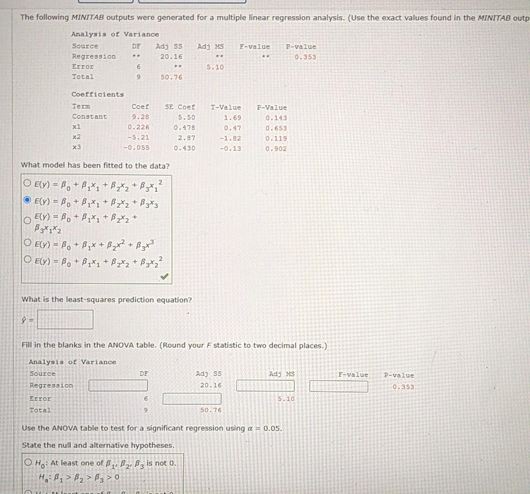 Solved The following MINITAB outputs were generated for a | Chegg.com