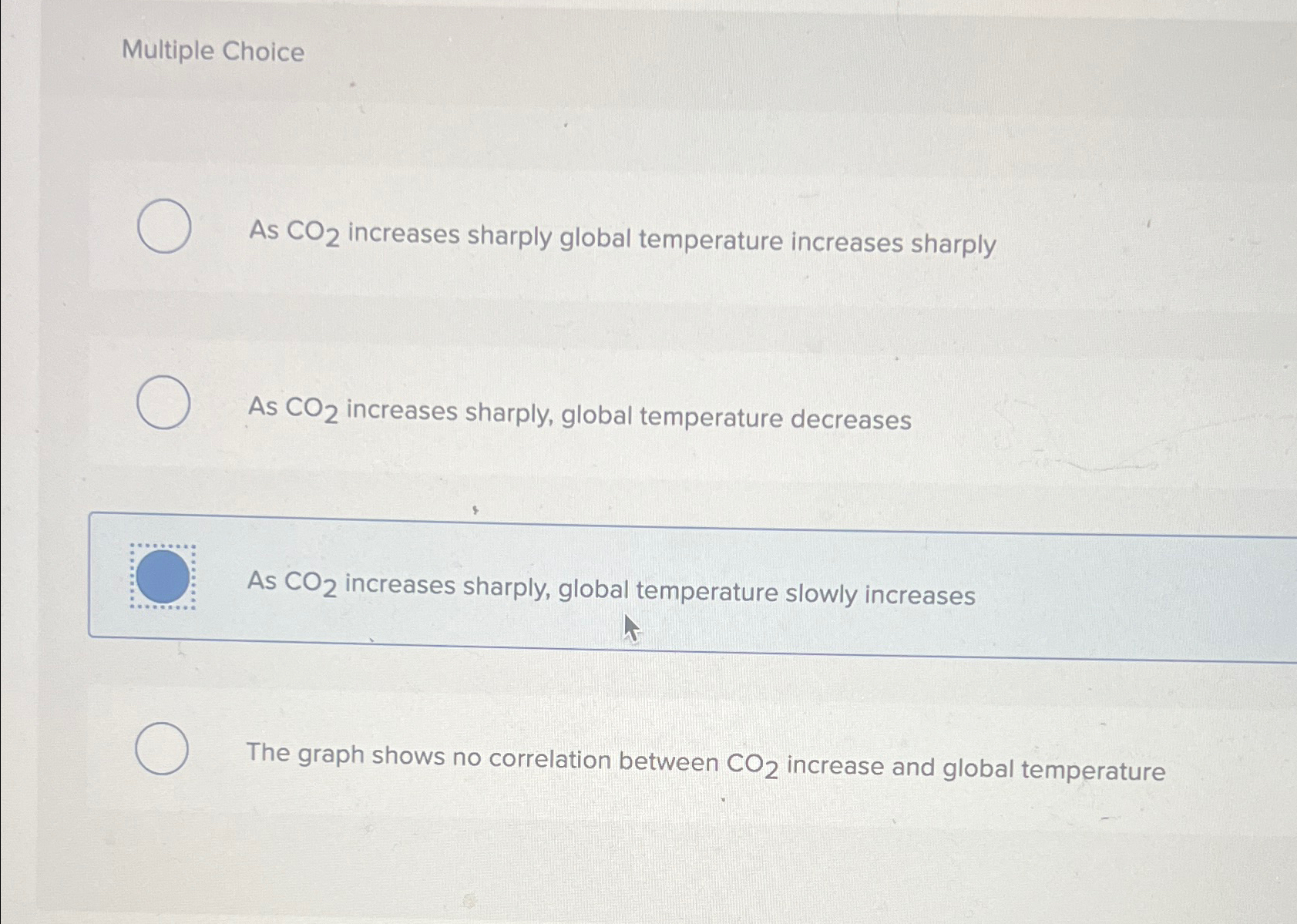 Solved Multiple ChoiceAs CO2 ﻿increases sharply global | Chegg.com
