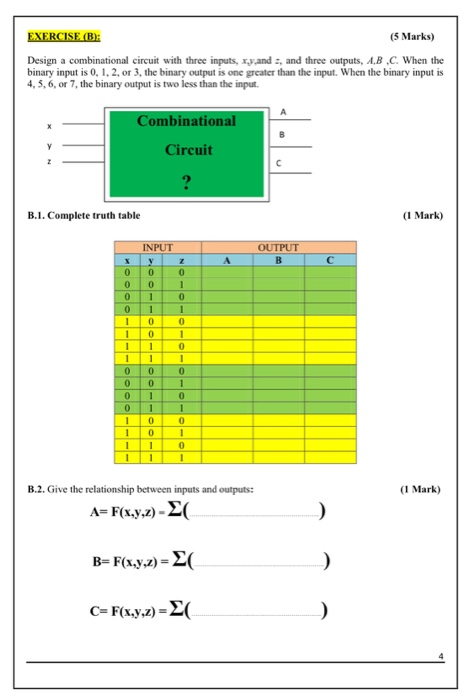 Solved EXERCISE (B): (5 Marks) Design a combinational | Chegg.com