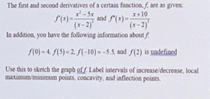 Solved The first and second derivatives of a certain | Chegg.com