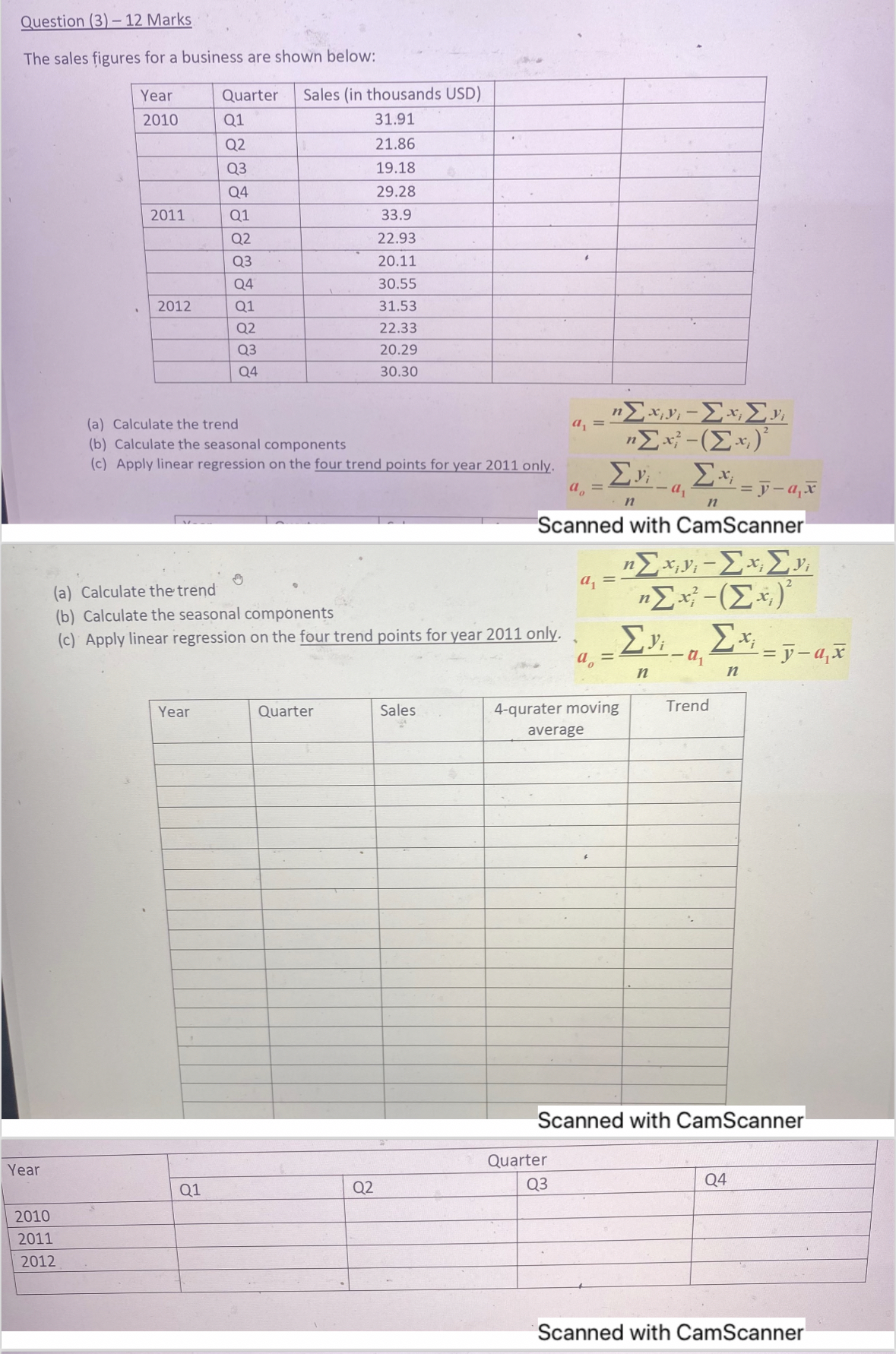 Solved Question (3) - 12 ﻿MarksThe sales figures for a | Chegg.com