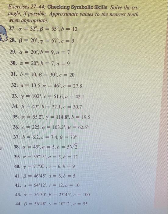 Solved Exercises 27-44: Checking Symbolic Skills Solve the | Chegg.com