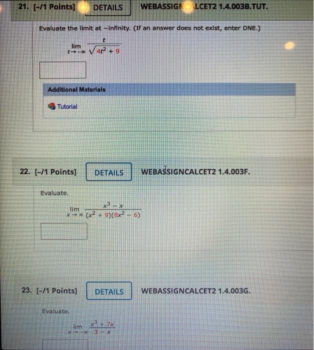 Solved 21. [-/1 Points) DETAILS WEBASSIGN LCET2 | Chegg.com
