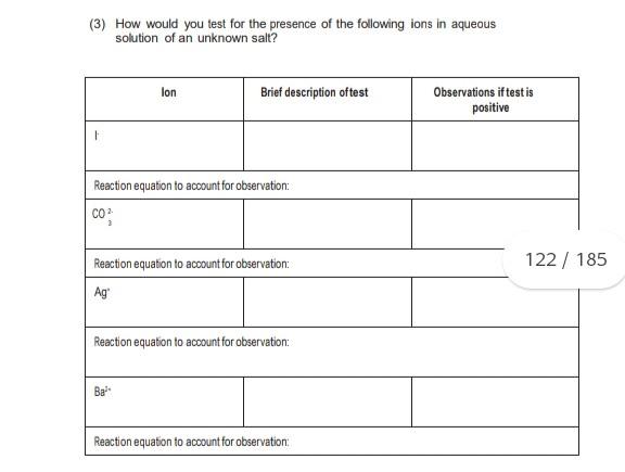 Solved (3) How would you test for the presence of the | Chegg.com