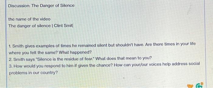 Solved Discussion: The Danger of Silence the name of the | Chegg.com