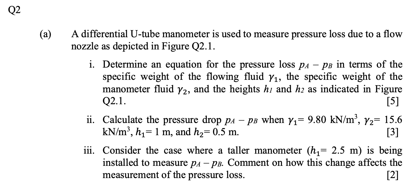 Solved Q2(a) ﻿A differential U-tube manometer is ﻿used to | Chegg.com