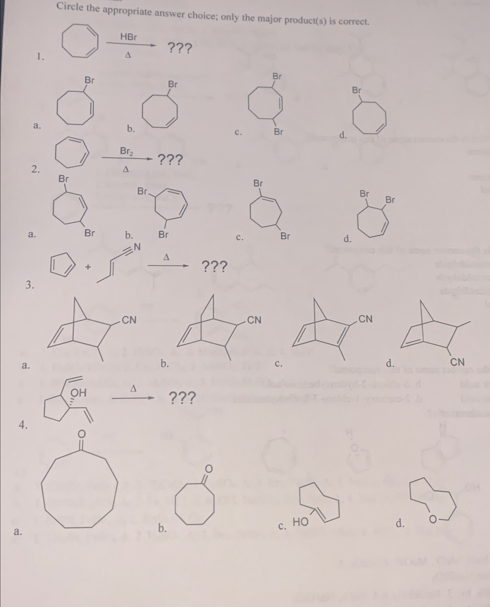 Solved Circle the appropriate answer choice; only the major | Chegg.com