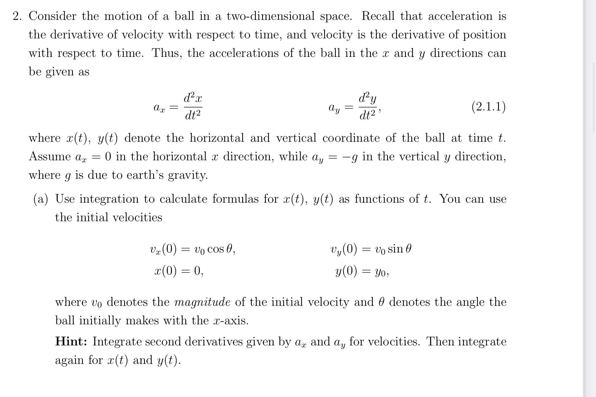 Solved Consider the motion of a ball in a two-dimensional | Chegg.com