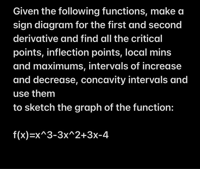 Solved Given the following functions, make a sign diagram | Chegg.com