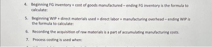 Solved 4. Beginning FG inventory + cost of goods | Chegg.com