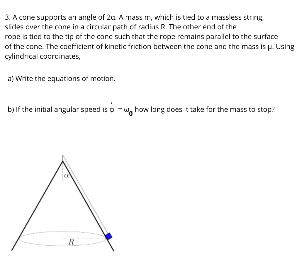Solved A cone supports an angle of 2α. A mass m, which is | Chegg.com