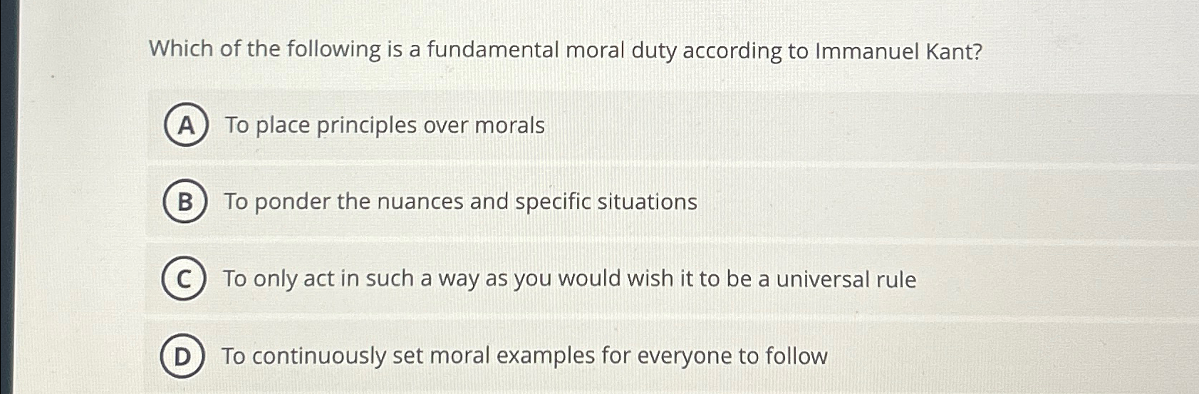 Solved Which of the following is a fundamental moral duty | Chegg.com
