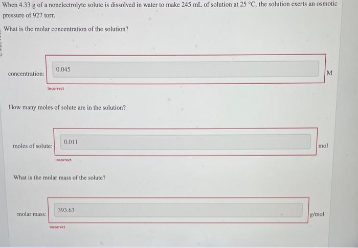 Solved When 4.33 g of a nonelectrolyte solute is dissolved | Chegg.com