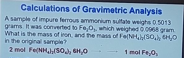 Solved Calculations of Gravimetric AnalysisA sample of | Chegg.com