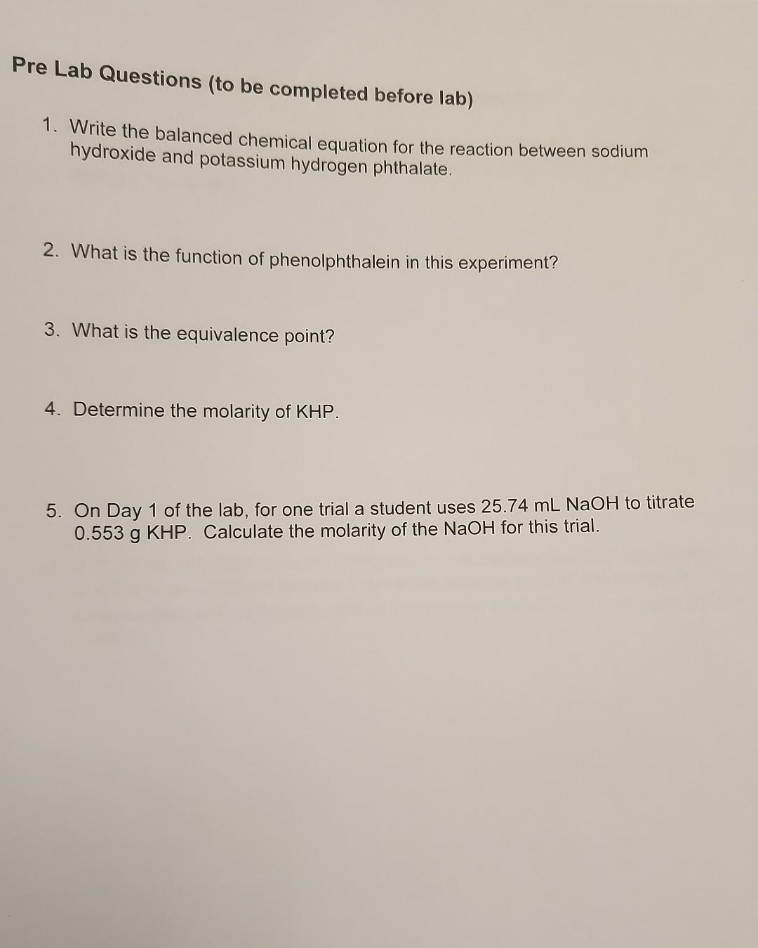 Solved Pre Lab Questions (to be completed before lab) 1. | Chegg.com