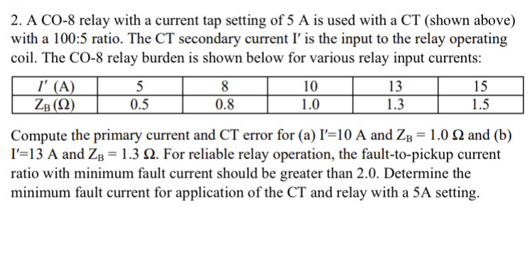 Solved A CO-8 relay with a current tap setting of 5A is used | Chegg.com