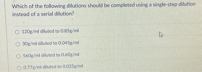 Solved Which of the following dilutions should be completed | Chegg.com