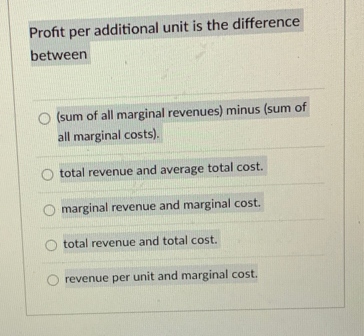 Solved Profit per additional unit is the difference | Chegg.com
