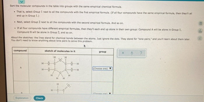 Solved Sort the molecular compounds in the table into groups | Chegg.com