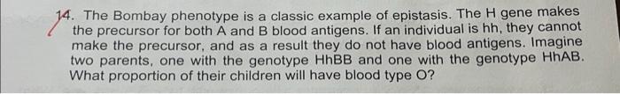 Solved 14. The Bombay phenotype is a classic example of | Chegg.com
