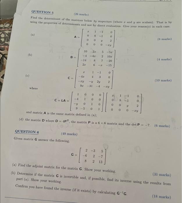 Find the determinant of the matrices below by | Chegg.com